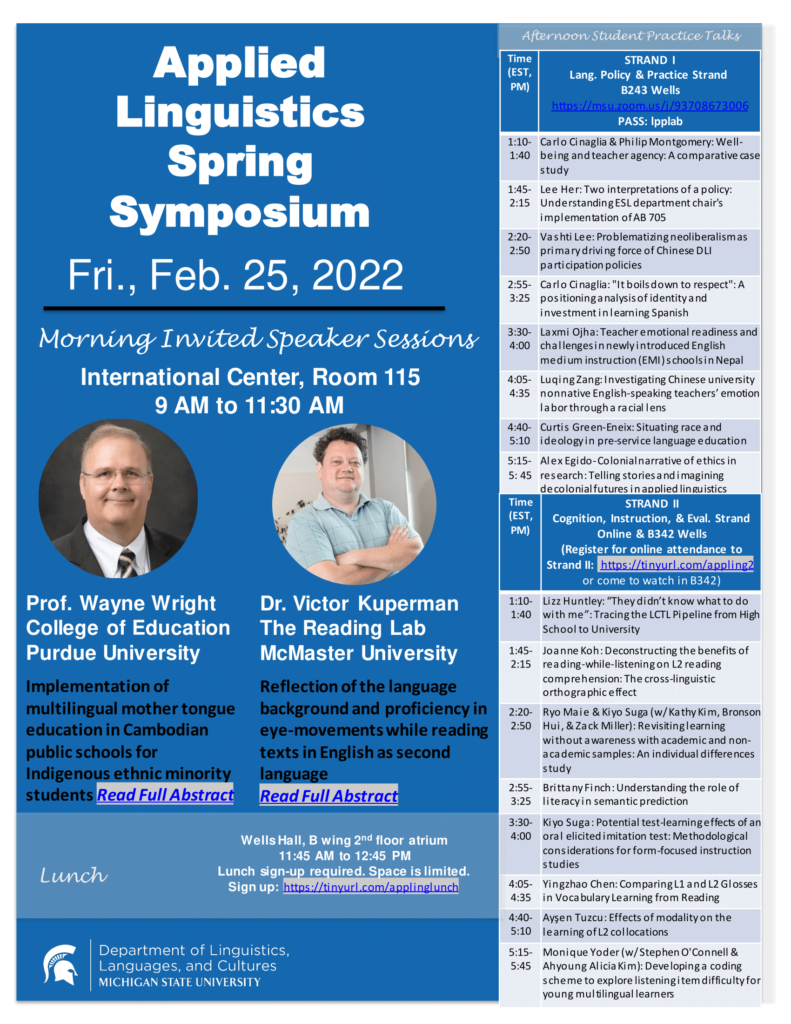 Dr. Victor Kuperman at Applied Linguistics Symposium, Michigan State ...